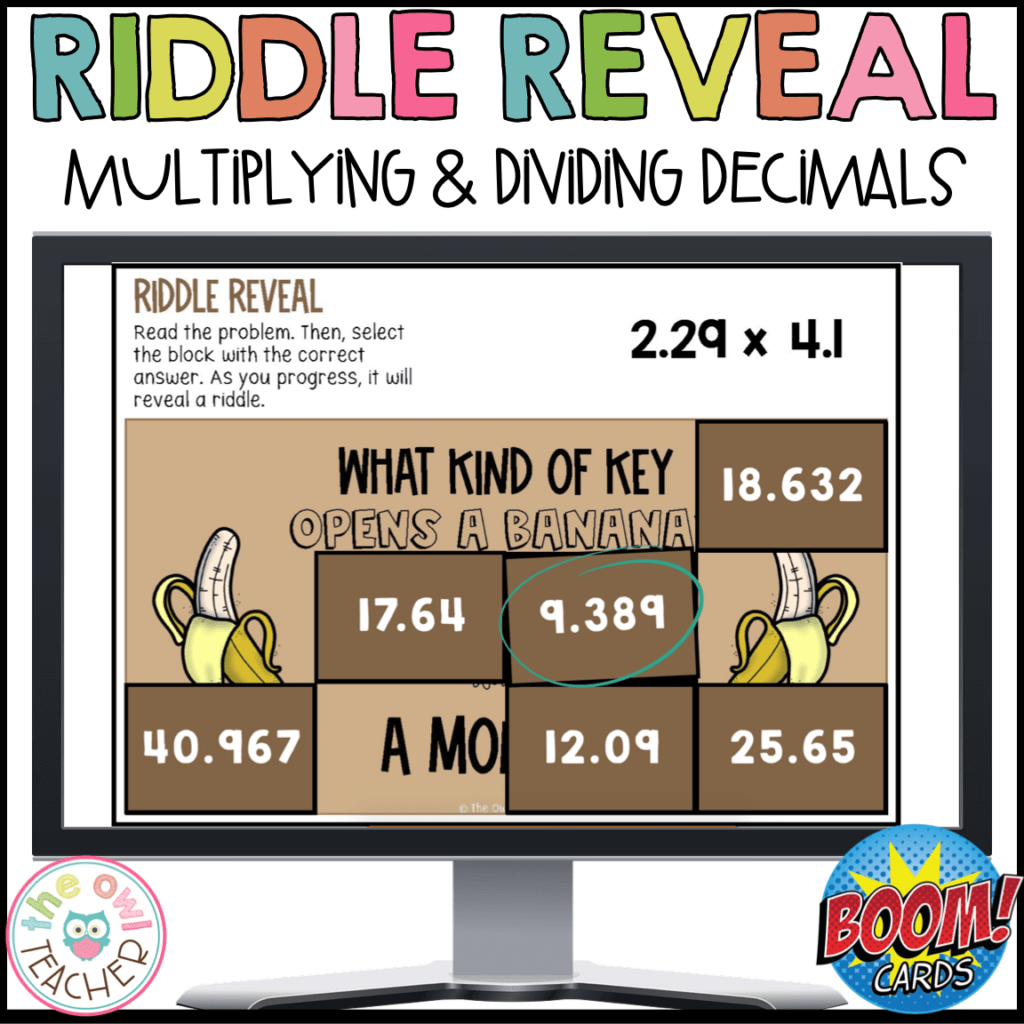 Multiplying And Dividing Decimals Riddle Reveal Boom Cards The Owl 