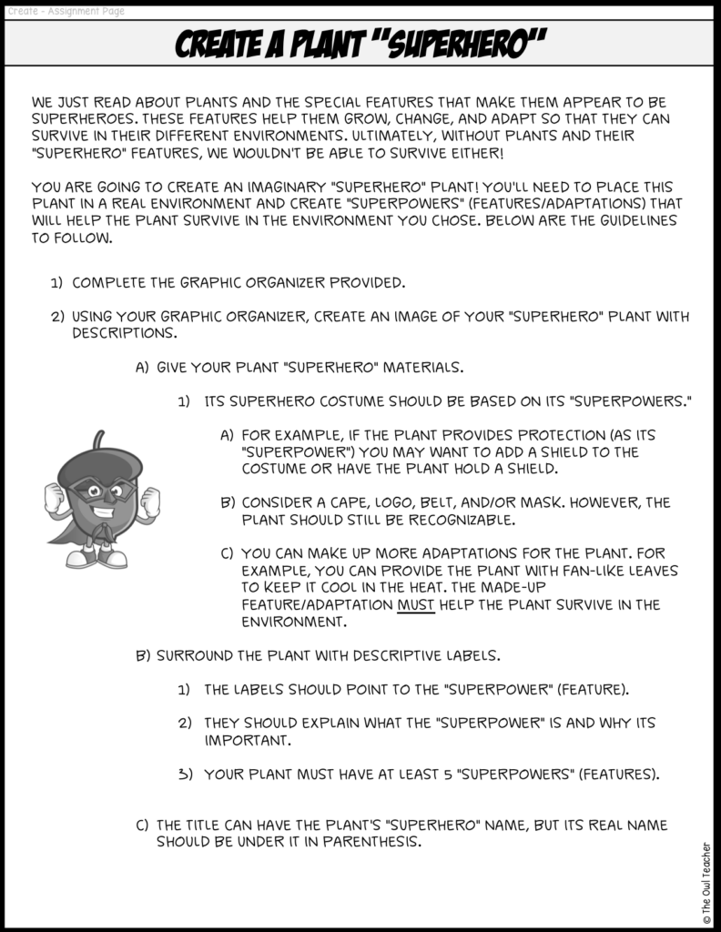 Plant Adaptations Superheroes Project - The Owl Teacher