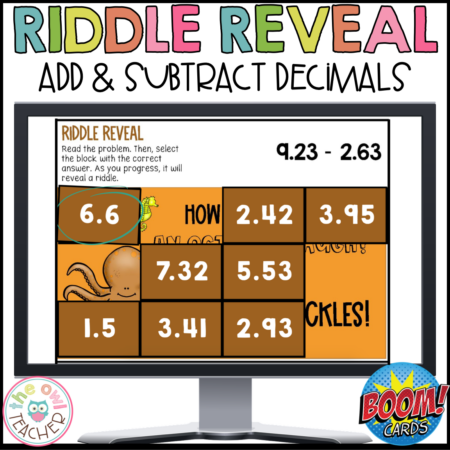 Adding and Subtracting Decimals Riddle Reveal Boom Cards - The Owl Teacher