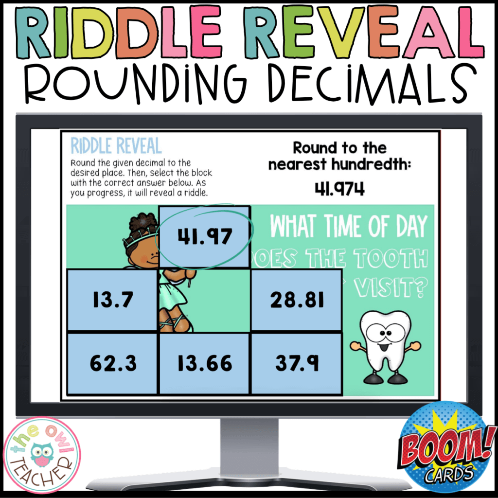 Rounding Decimals | Riddle Reveal Boom Cards - The Owl Teacher