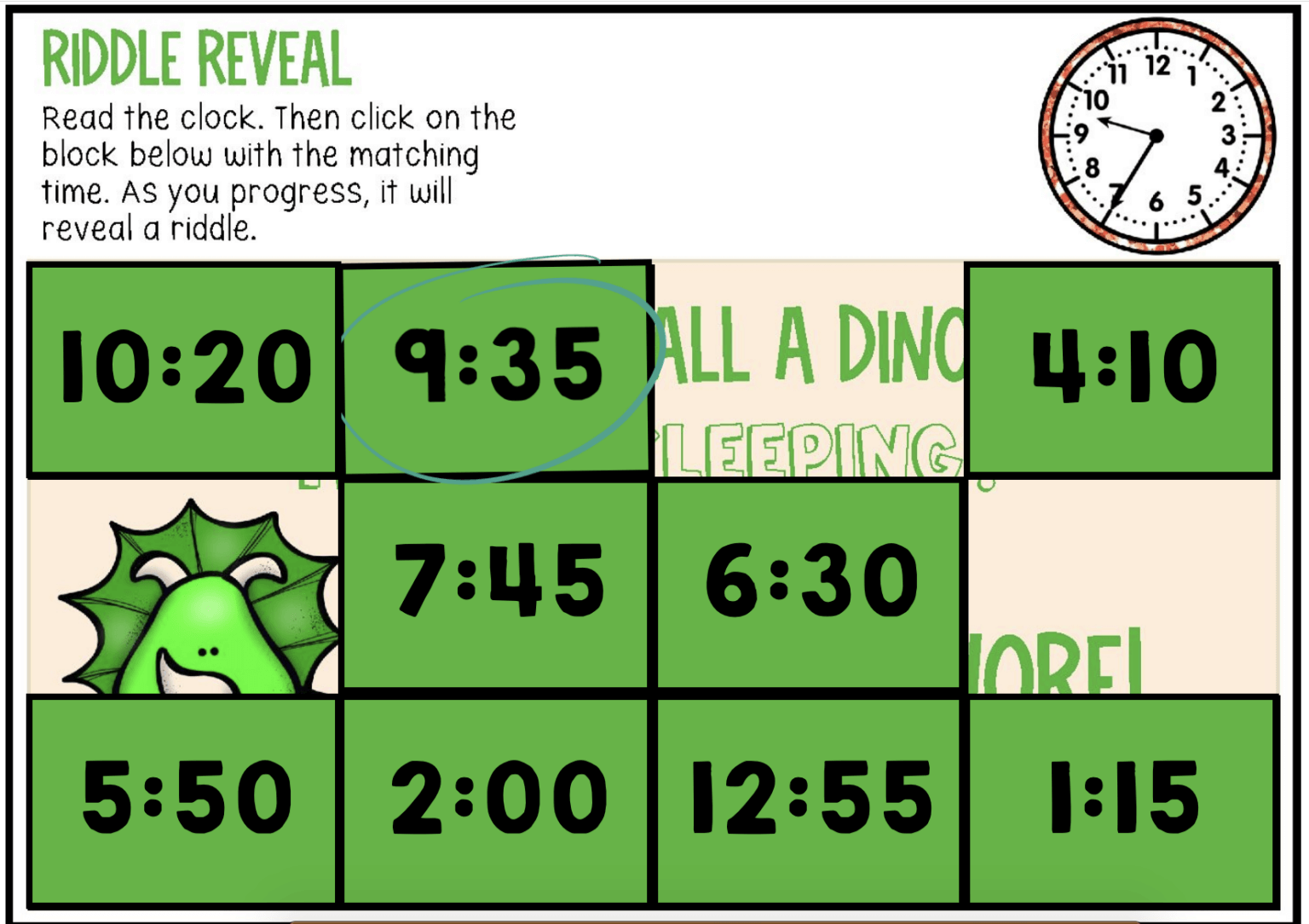 Telling Time to the Nearest 5 Minutes Riddle Reveal Boom Cards - The ...