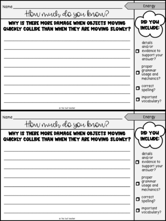 Energy Science Writing Prompts | Exit Tickets - The Owl Teacher