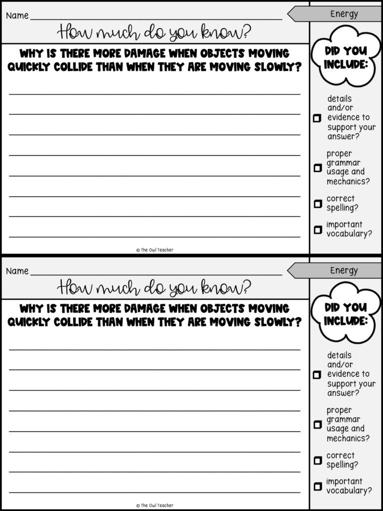 Energy Science Writing Prompts | Exit Tickets - The Owl Teacher