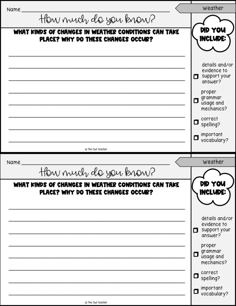 Weather Science Writing Prompts | Exit Tickets - The Owl Teacher