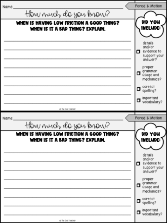 Force and Motion Science Writing Prompts | Exit Tickets - The Owl Teacher