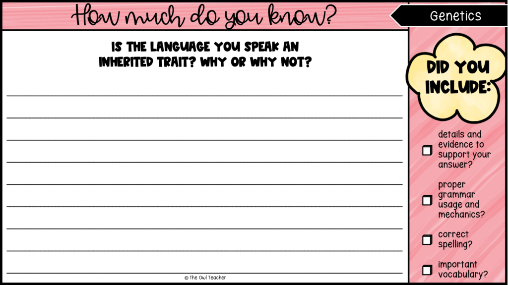 Heredity and Genetics Science Writing Prompts Exit Tickets - The Owl ...