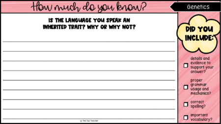 Heredity and Genetics Science Writing Prompts Exit Tickets - The Owl ...