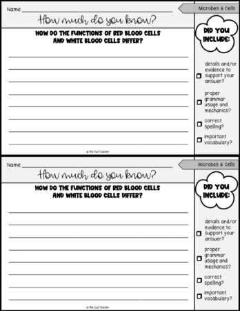 Cells and Microbes Science Writing Prompts Exit Tickets - The Owl Teacher