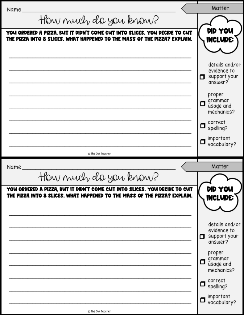 Matter Science Writing Prompts | Exit Tickets - The Owl Teacher