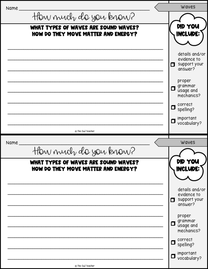 Waves Science Writing Prompts | Exit Tickets - The Owl Teacher