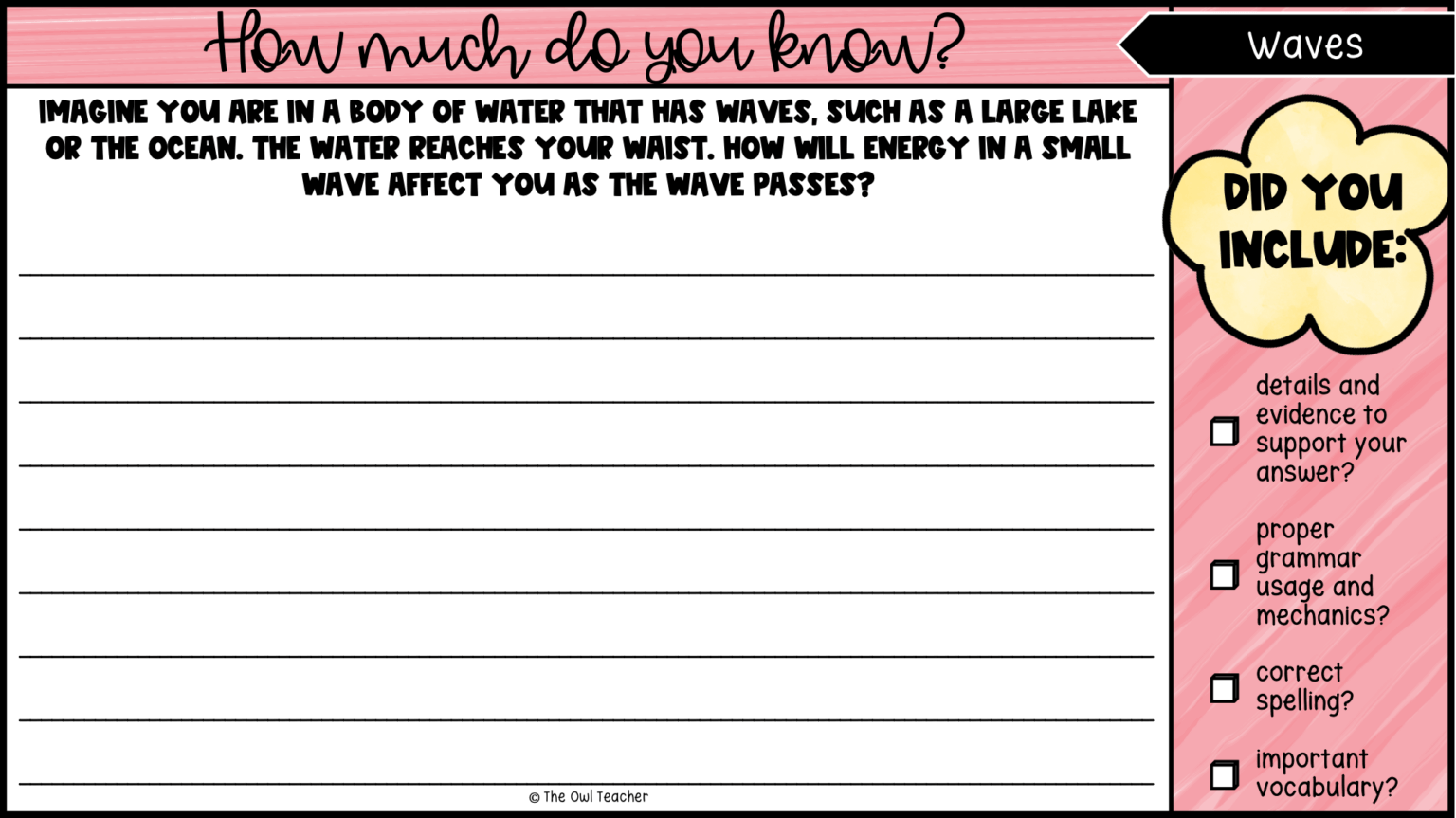 Waves Science Writing Prompts - The Owl Teacher