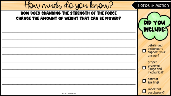 Force and Motion Science Writing Prompts | Exit Tickets - The Owl Teacher