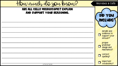 Cells and Microbes Science Writing Prompts Exit Tickets - The Owl Teacher
