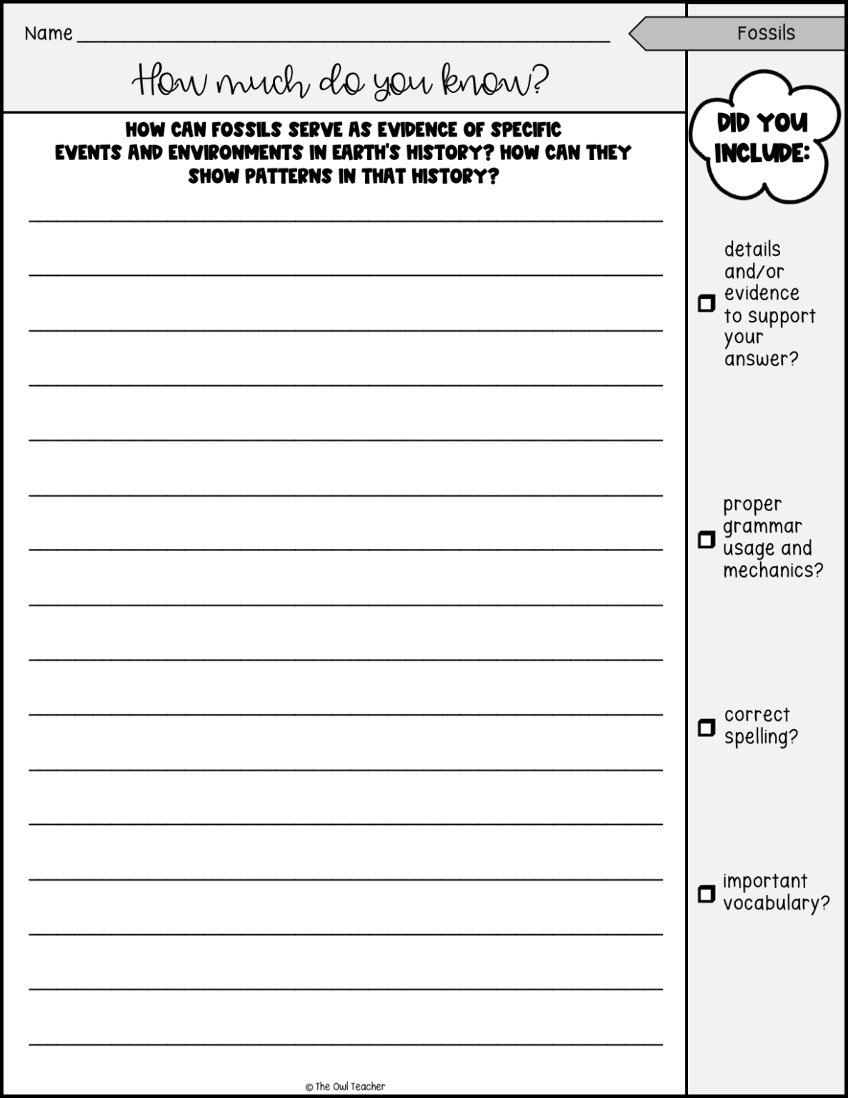 Fossils Science Writing Prompts | Exit Tickets - The Owl Teacher