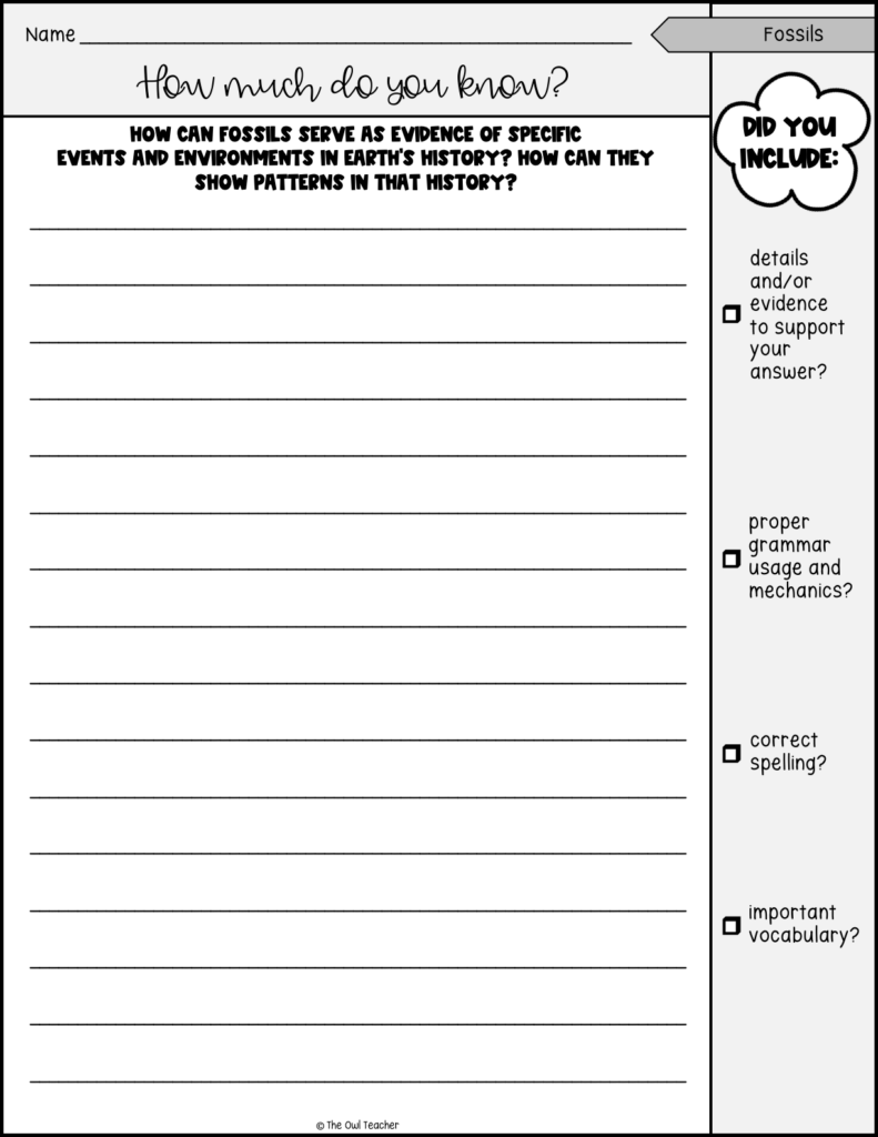 Fossils Science Writing Prompts | Exit Tickets - The Owl Teacher