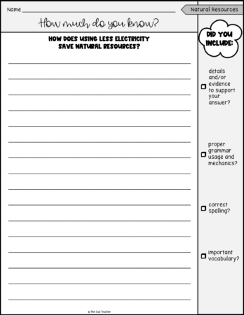 Natural Resources Science Writing Prompts | Exit Tickets - The Owl Teacher