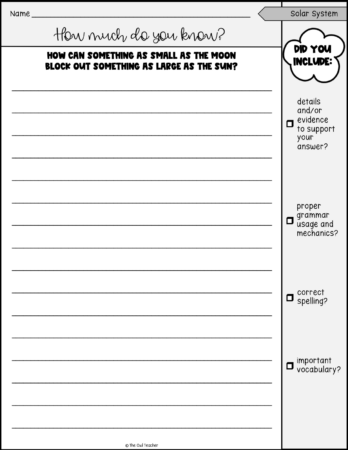 Solar System Science Writing Prompts | Exit Tickets - The Owl Teacher