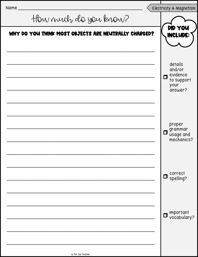 Electricity and Magnetism Science Writing Prompts | Exit Tickets - The ...