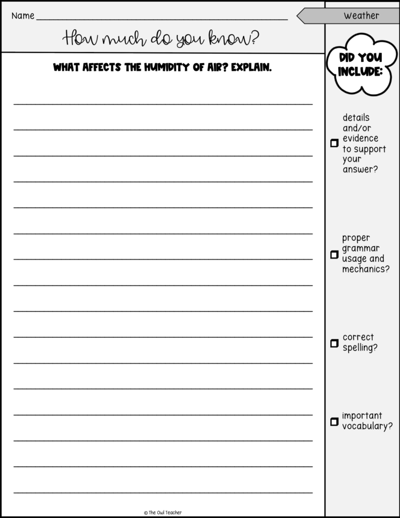 Weather Science Writing Prompts | Exit Tickets - The Owl Teacher