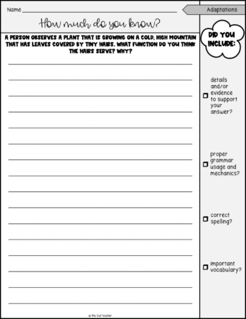 Adaptations Science Writing Prompts | Exit Tickets - The Owl Teacher