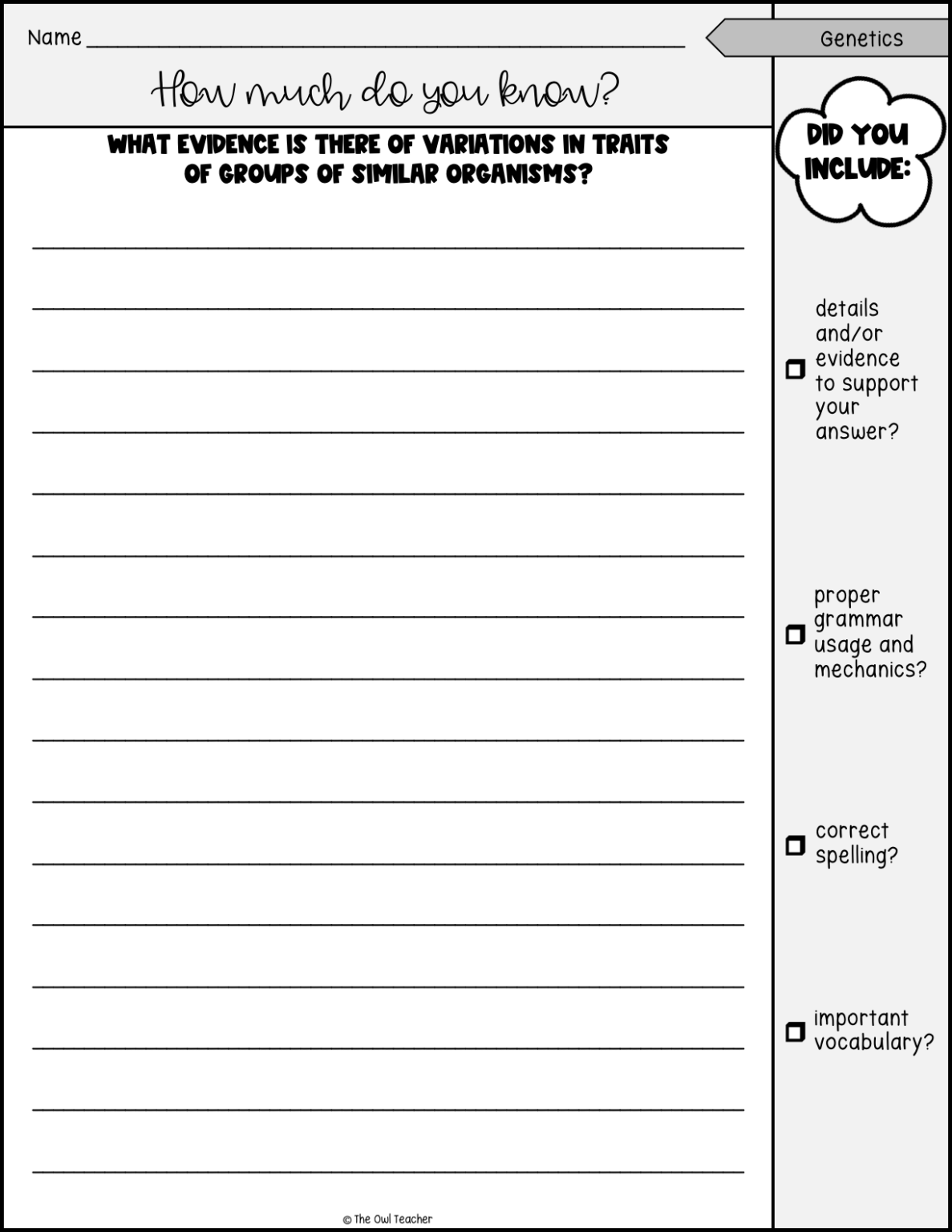 Heredity and Genetics Science Writing Prompts Exit Tickets - The Owl ...