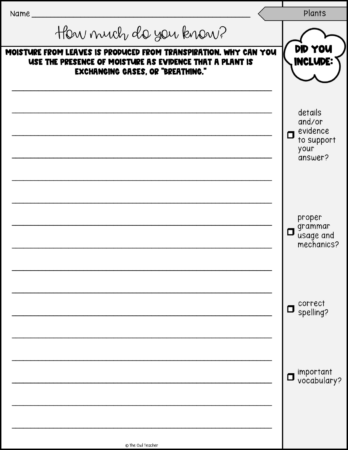 Plant Science Writing Prompts Exit Tickets - The Owl Teacher