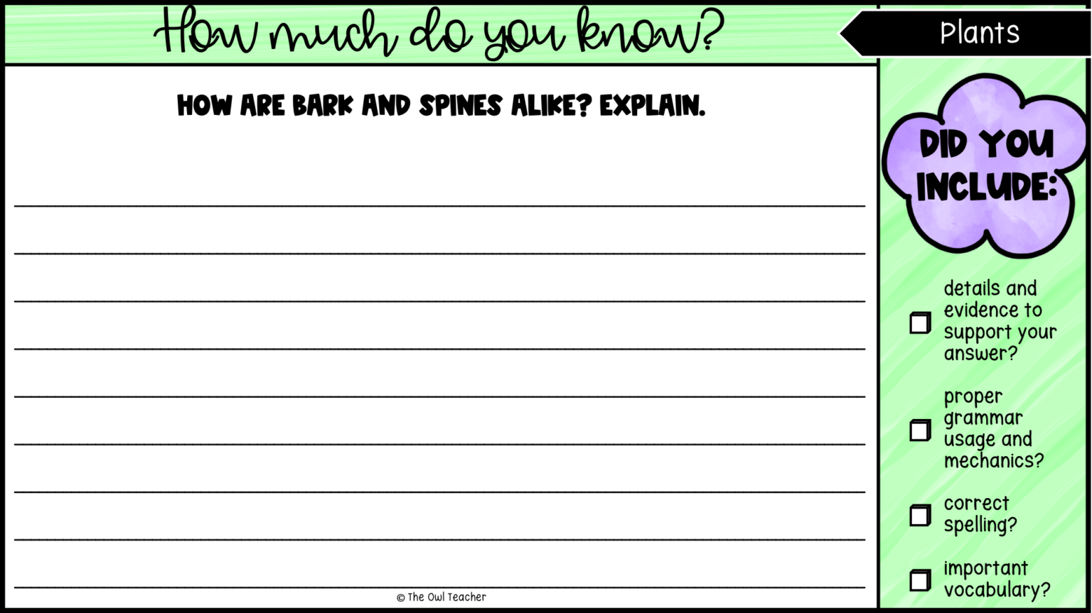 Plant Science Writing Prompts - The Owl Teacher by Tammy DeShaw