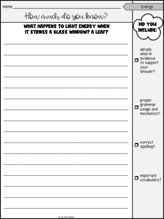 Energy Science Writing Prompts | Exit Tickets - The Owl Teacher