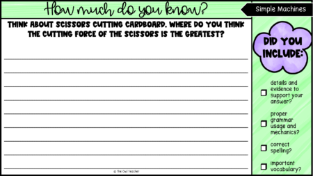 Simple Machines Science Writing Prompts | Exit Tickets - The Owl Teacher