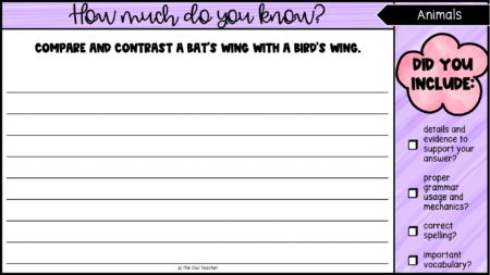 Animals and their Structures Science Writing Prompts | Exit Tickets ...