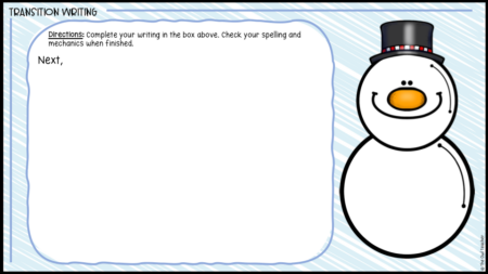 Winter (Snowman) Narrative Writing, Sequence Writing, Transitions in ...