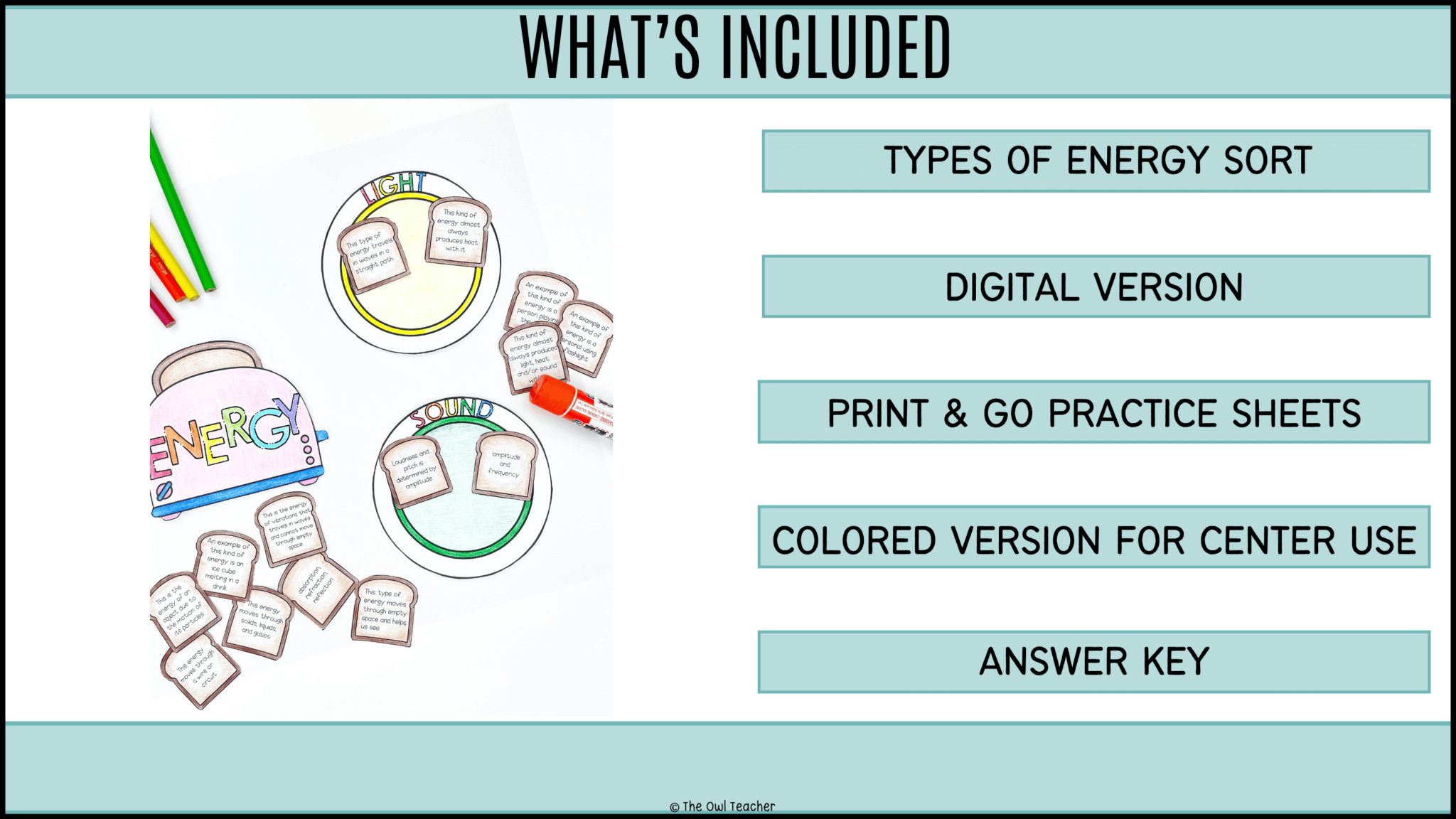 Forms of Energy Sort - Heat, Light, Electrical, & Sound Energy