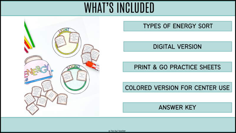 Forms of Energy Sort - Heat, Light, Electrical, & Sound Energy