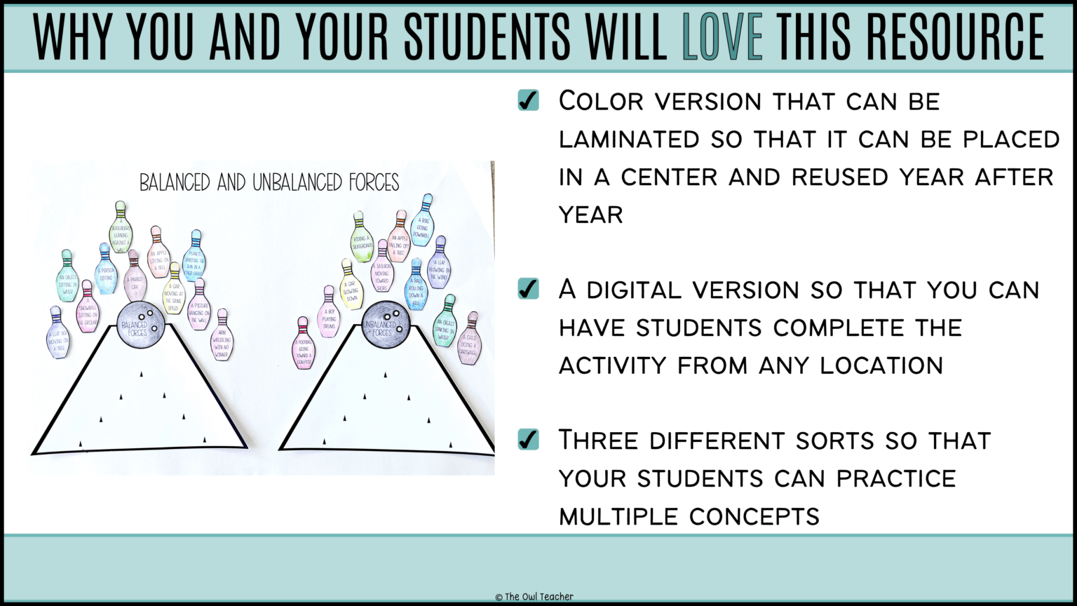 Force and Motion Sort Activity - Balanced and Unbalanced Forces, Push ...