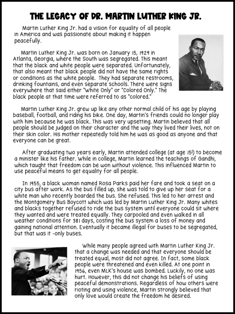Dr. Martin Luther King, Jr. Reading | Cause and Effect | Activities