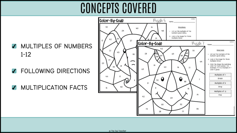 Multiples Color By Number Activity - The Owl Teacher