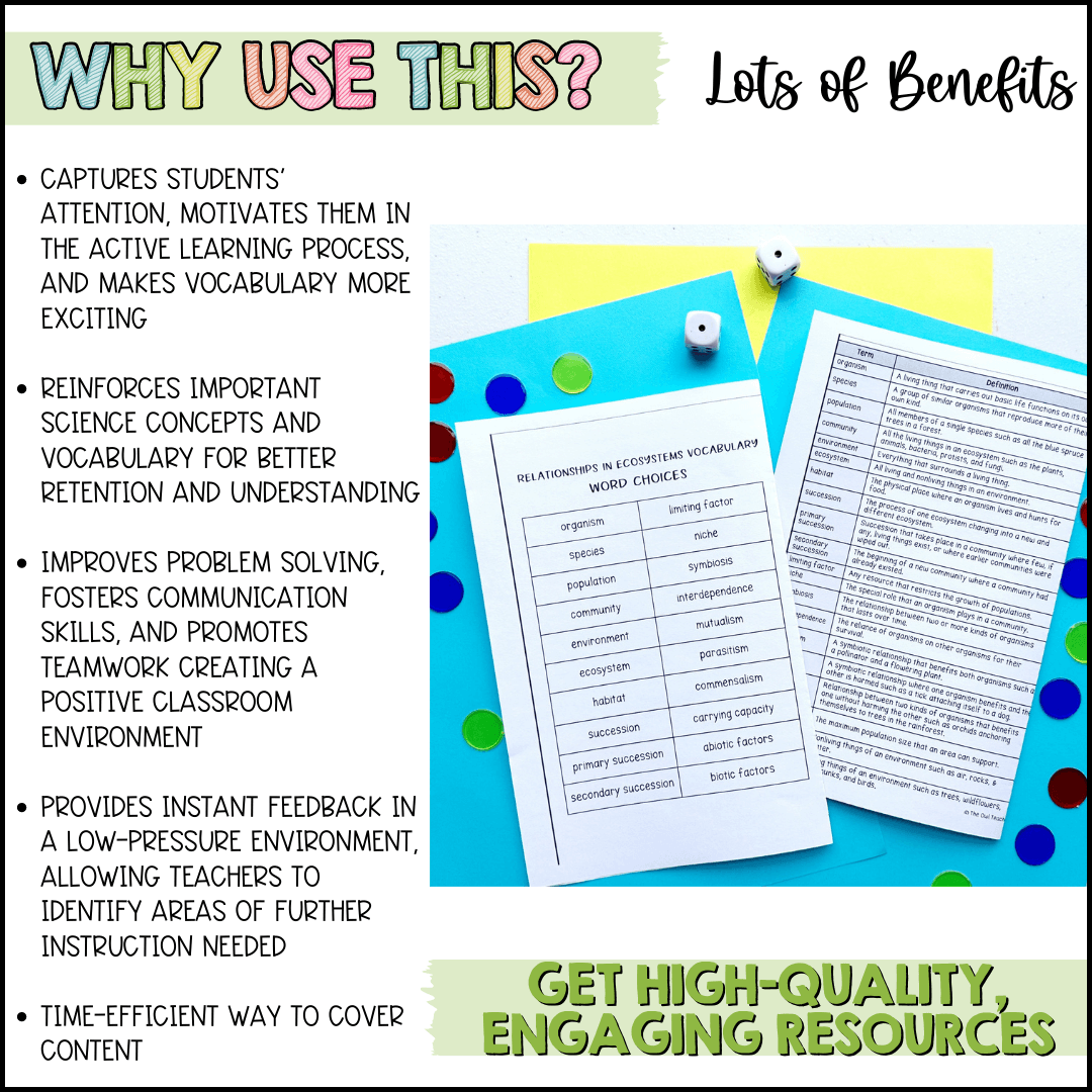 Relationships in Ecosystems Science Vocabulary Games