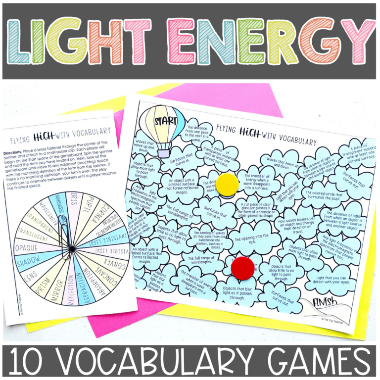 Light Energy Science Vocabulary Games