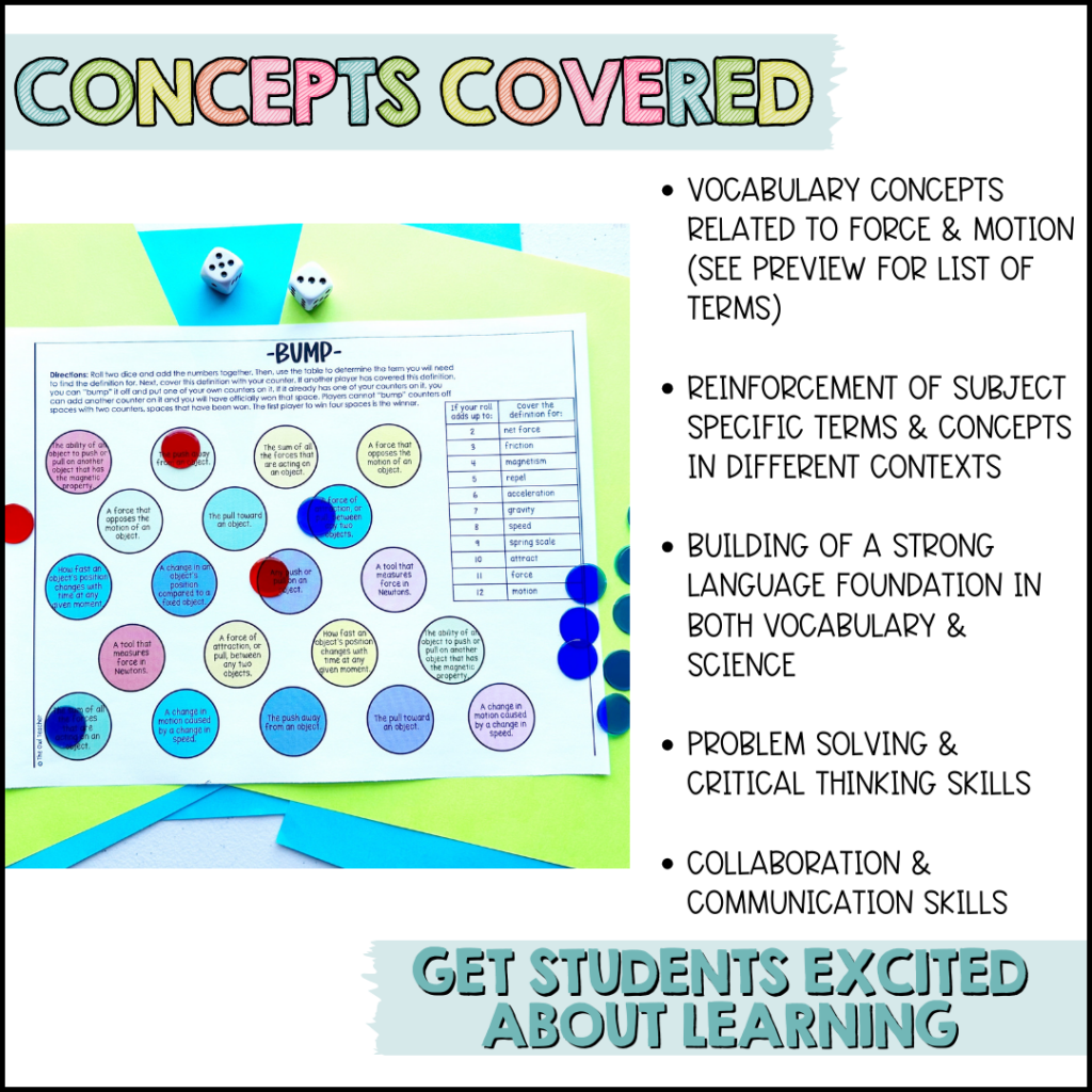 Force and Motion Science Vocabulary Games