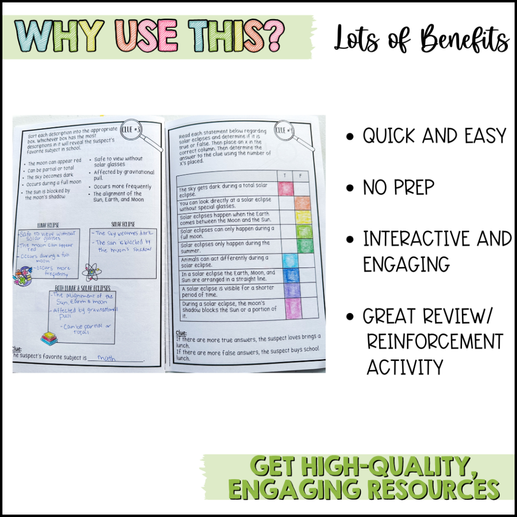 Solar and Lunar Eclipse Science Mystery Review and Practice Sheet