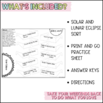 Solar and Lunar Eclipse Activity Sort Craftivity