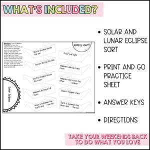 Solar and Lunar Eclipse Activity Sort Craftivity