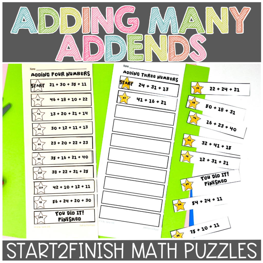 Adding Multiple Addends - Regrouping and Non-Regrouping Math Puzzle