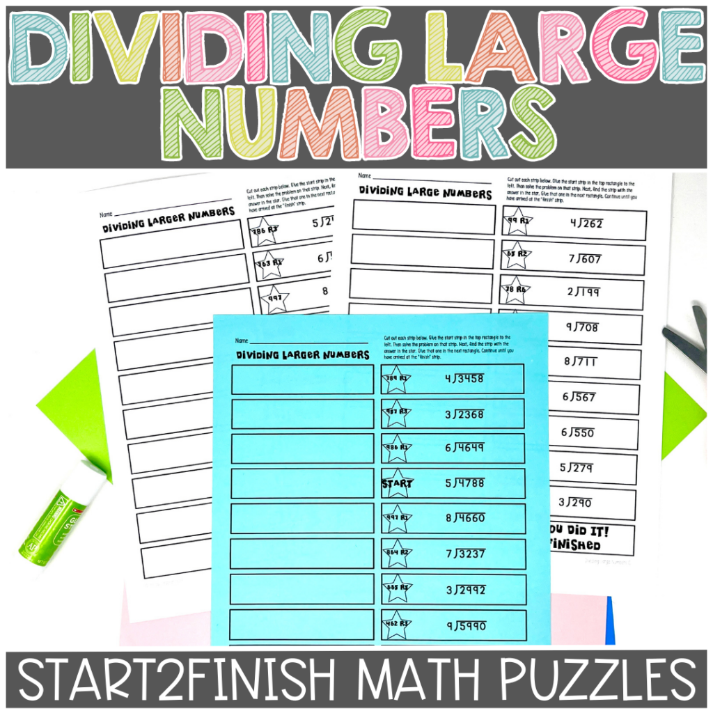 Division of Multi-digit Numbers Math Puzzle and Game