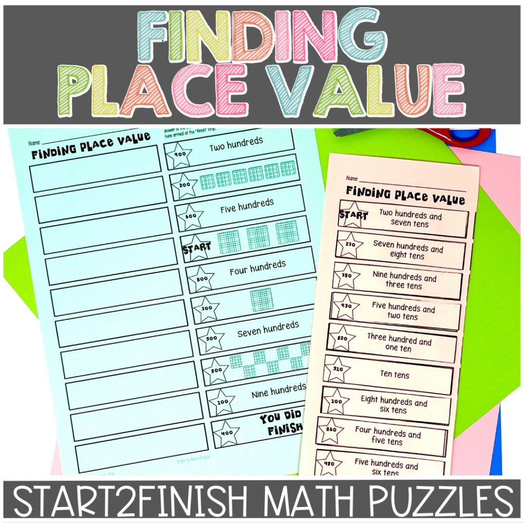 Place Value Math Puzzles - Base Ten Blocks and Words Practice