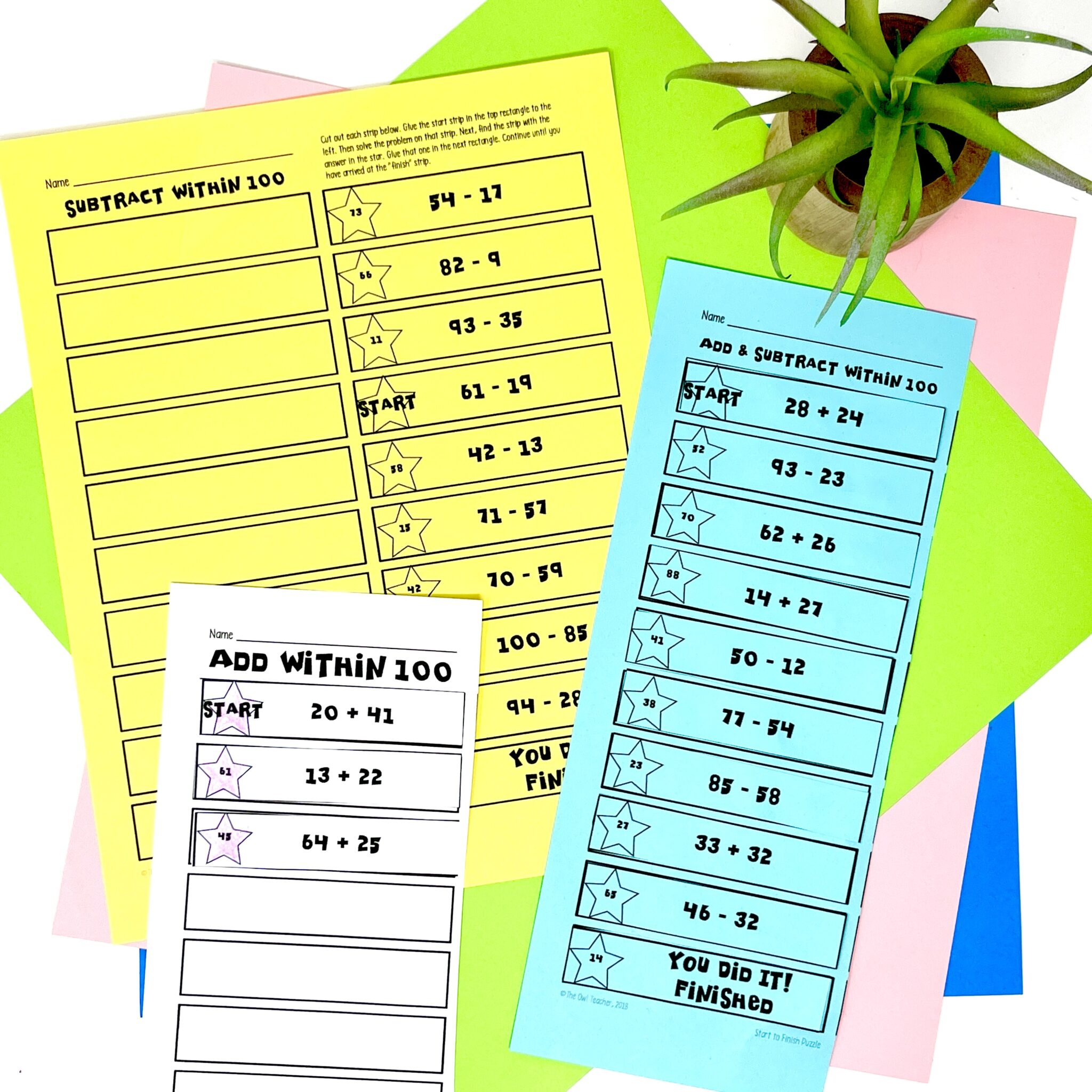 Add and Subtract within 100 Math Puzzle and Game