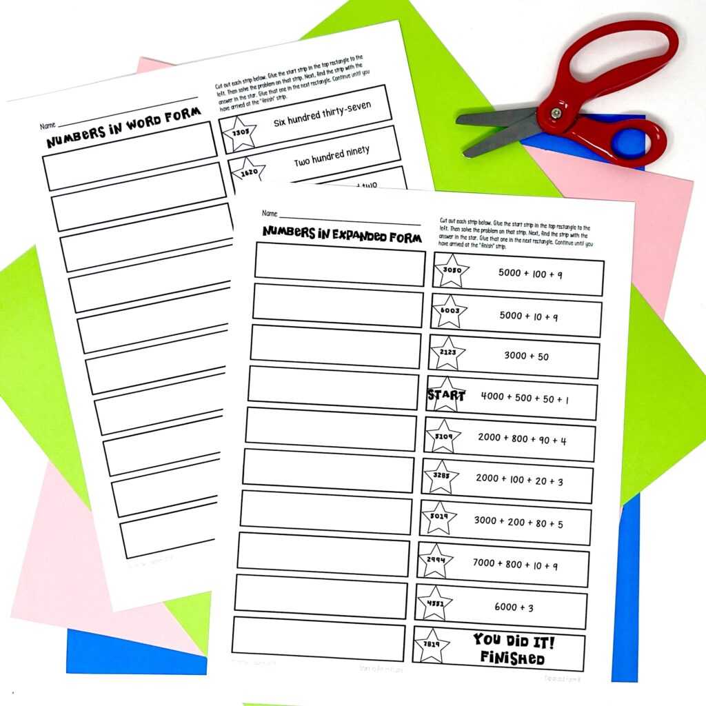 Place Value Practice - Word Form and Expanded Form Math Puzzle