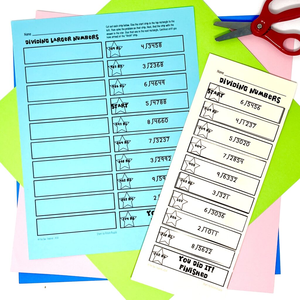 Division of Multi-digit Numbers Math Puzzle and Game