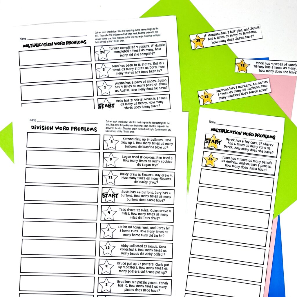 Multiplicative Comparison Word Problems Math Puzzle and Game