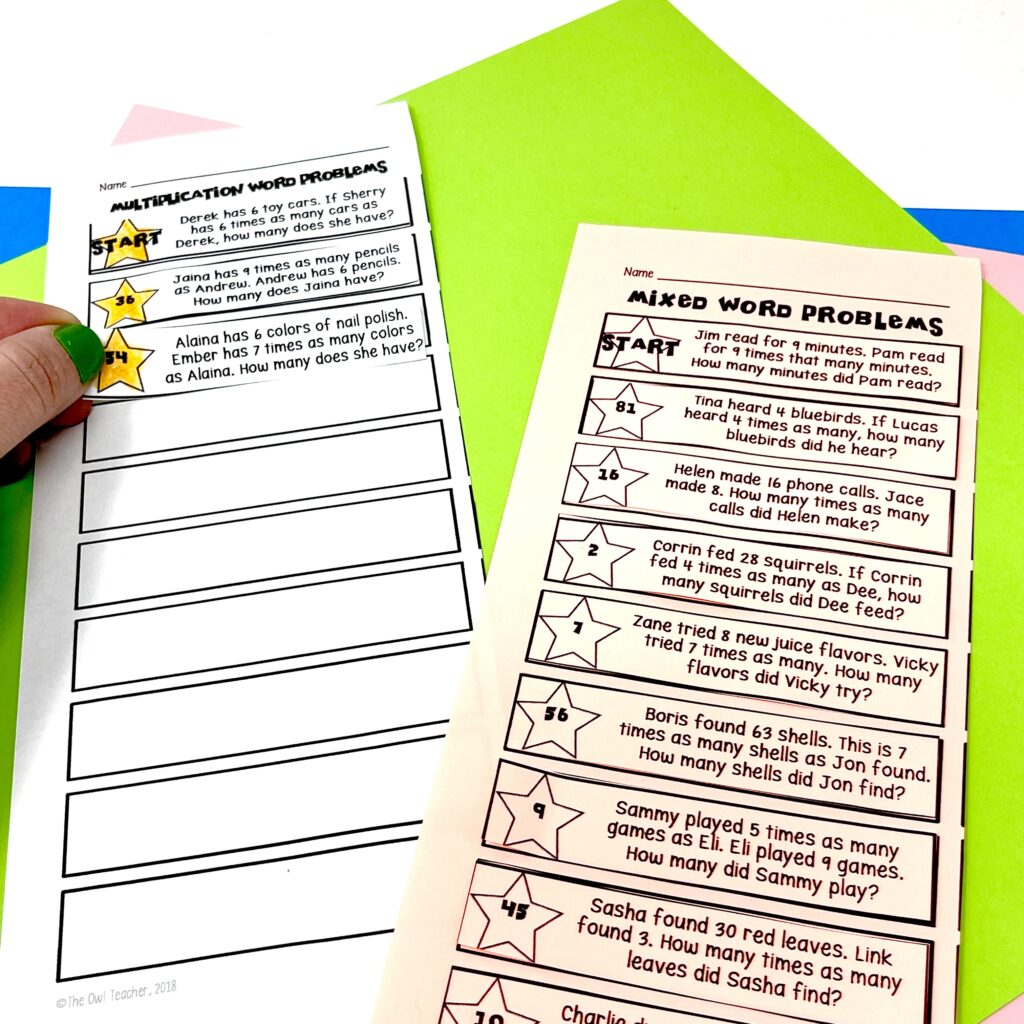 Multiplicative Comparison Word Problems Math Puzzle and Game